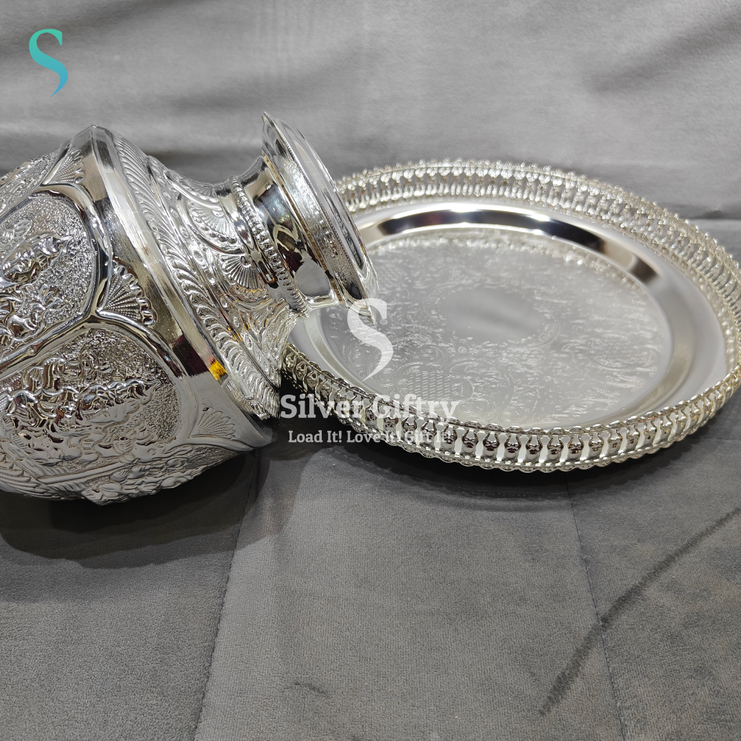 GS Ashtalakshmi Design Kodam 9" with Imported Tray – Silver Giftry