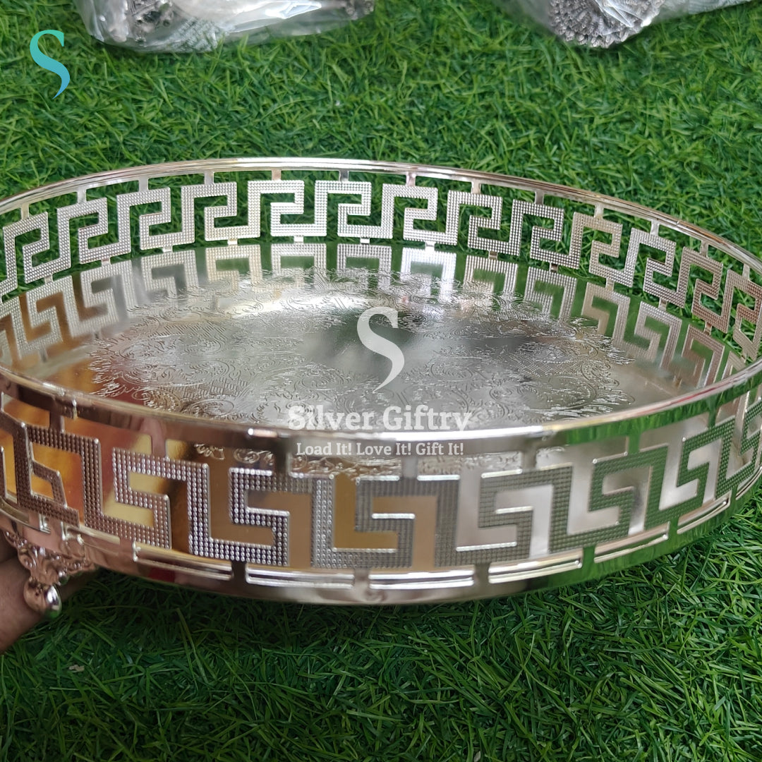 Imported German silver fancy tray with stand – Silver Giftry