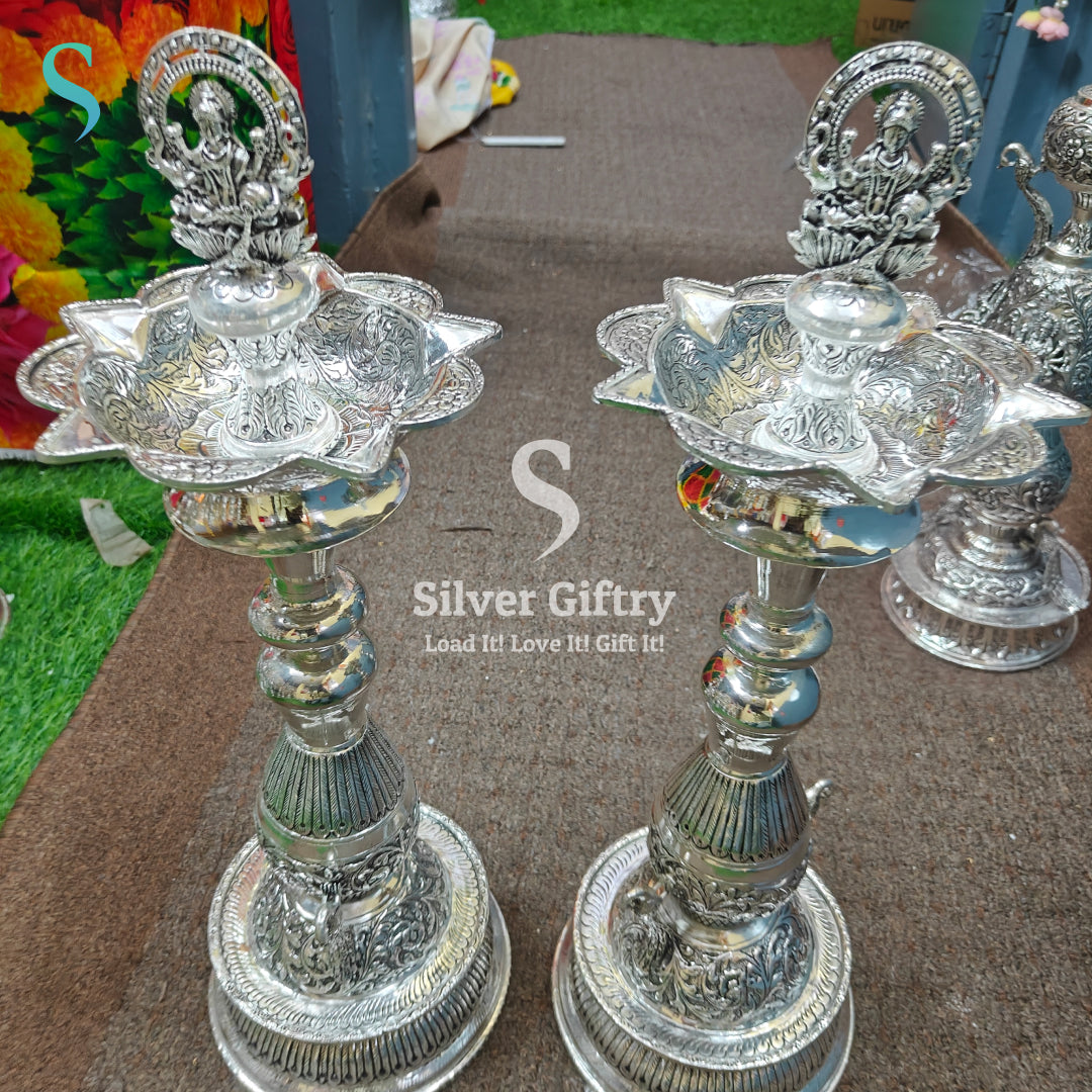 Antique Lakshmi 3D modle gajal Lakshmi deepam 22" pair – Silver Giftry