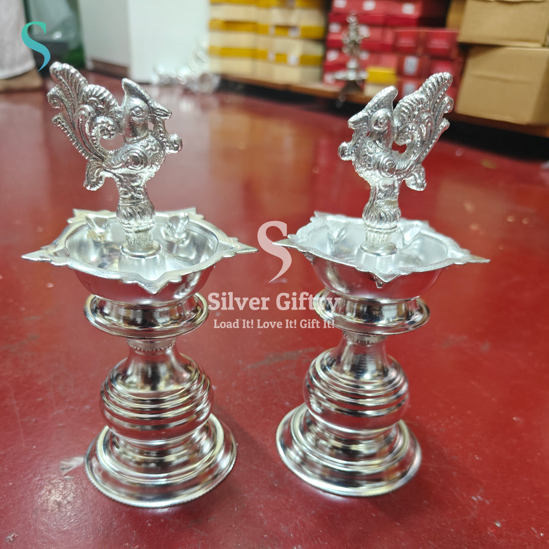 GS Peacock Diya 6.5" – Silver Giftry