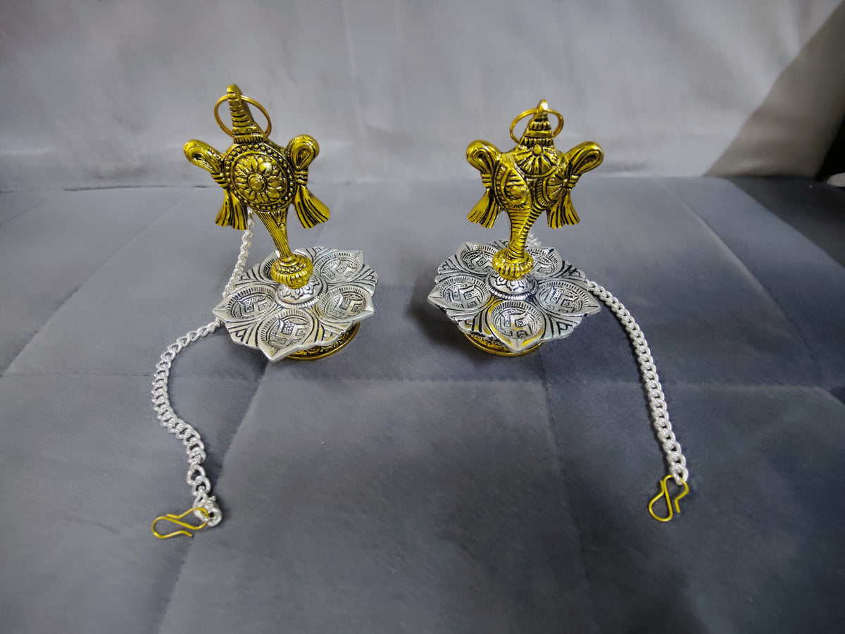 GS Shanku Chakra Hanging Diya 15" - Combo Pair – Silver Giftry