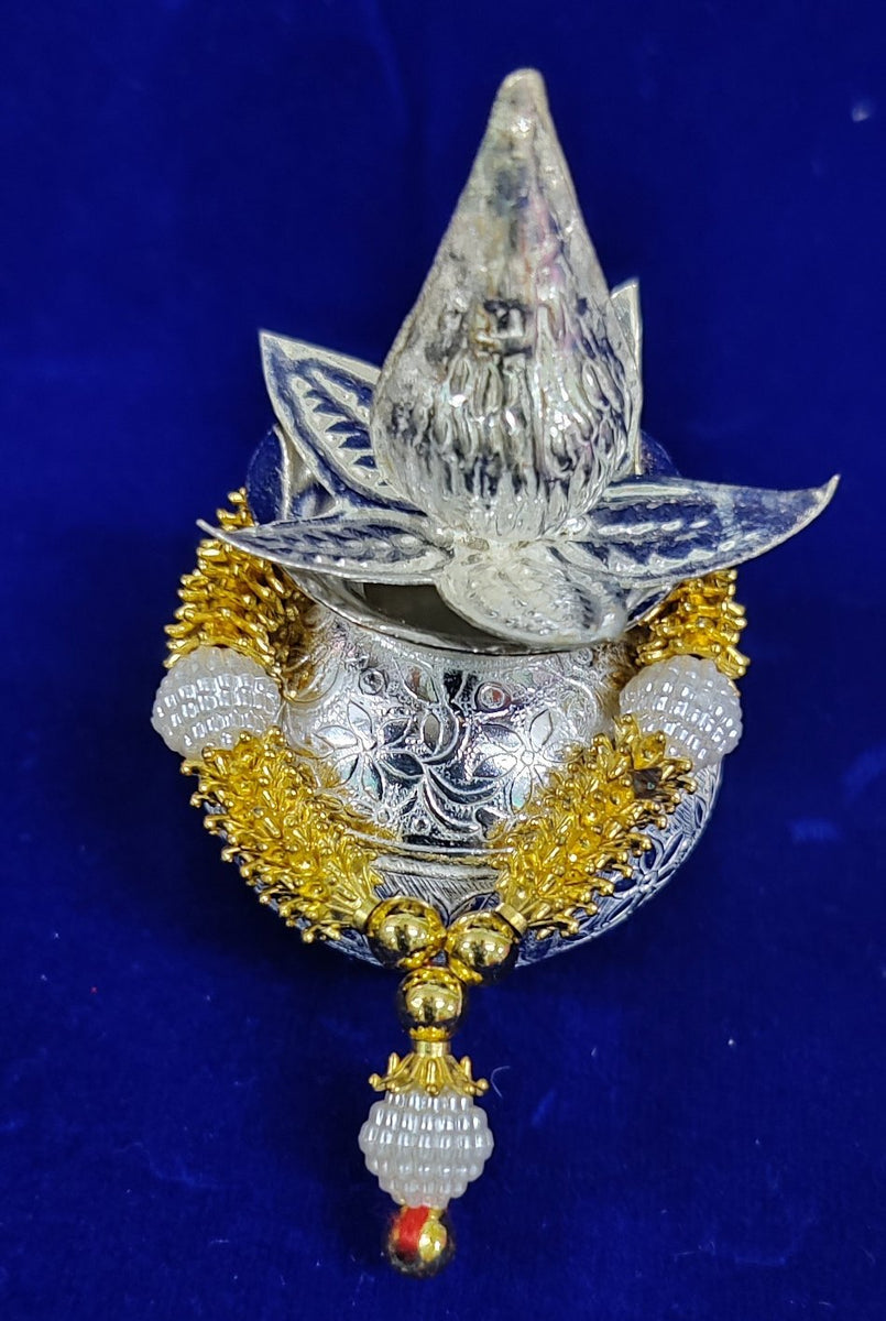 German Silver Kalsha Set With Mala 3" – Silver Giftry