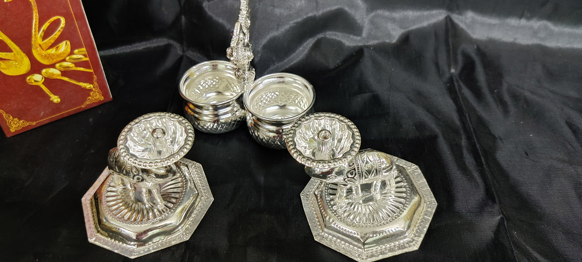German Silver Elephant Devdas Diya With 2cup Panchawala – Silver Giftry
