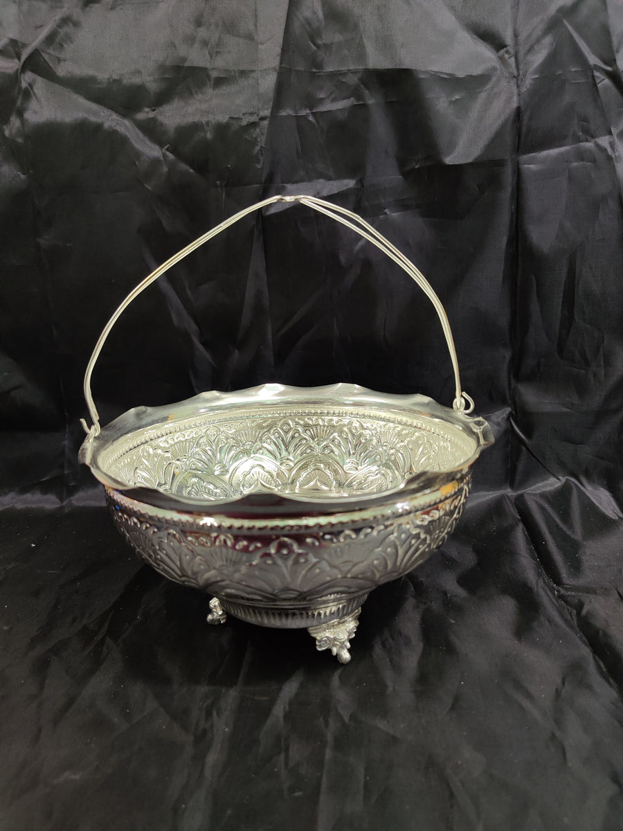 German Silver Flower Basket With Handle Big 9" – Silver Giftry