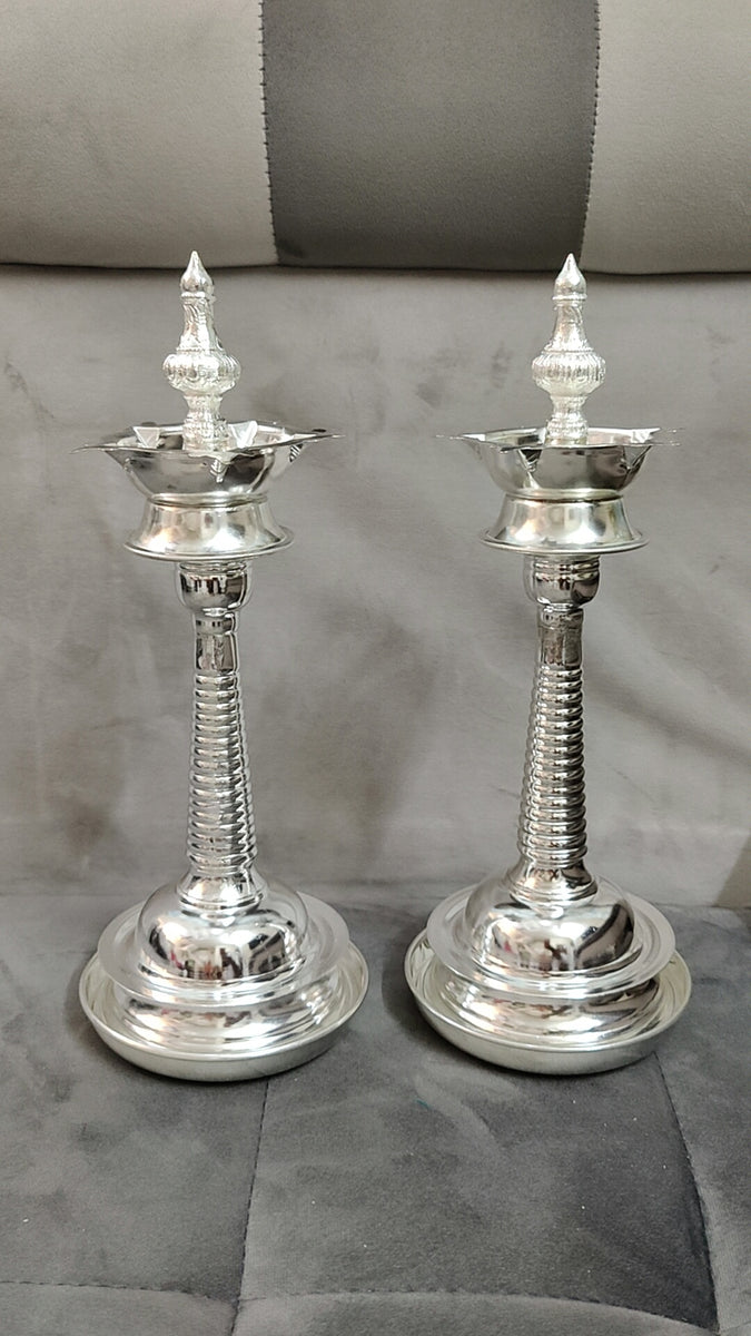 German silver 13" thrisul deepam with base plates – Silver Giftry