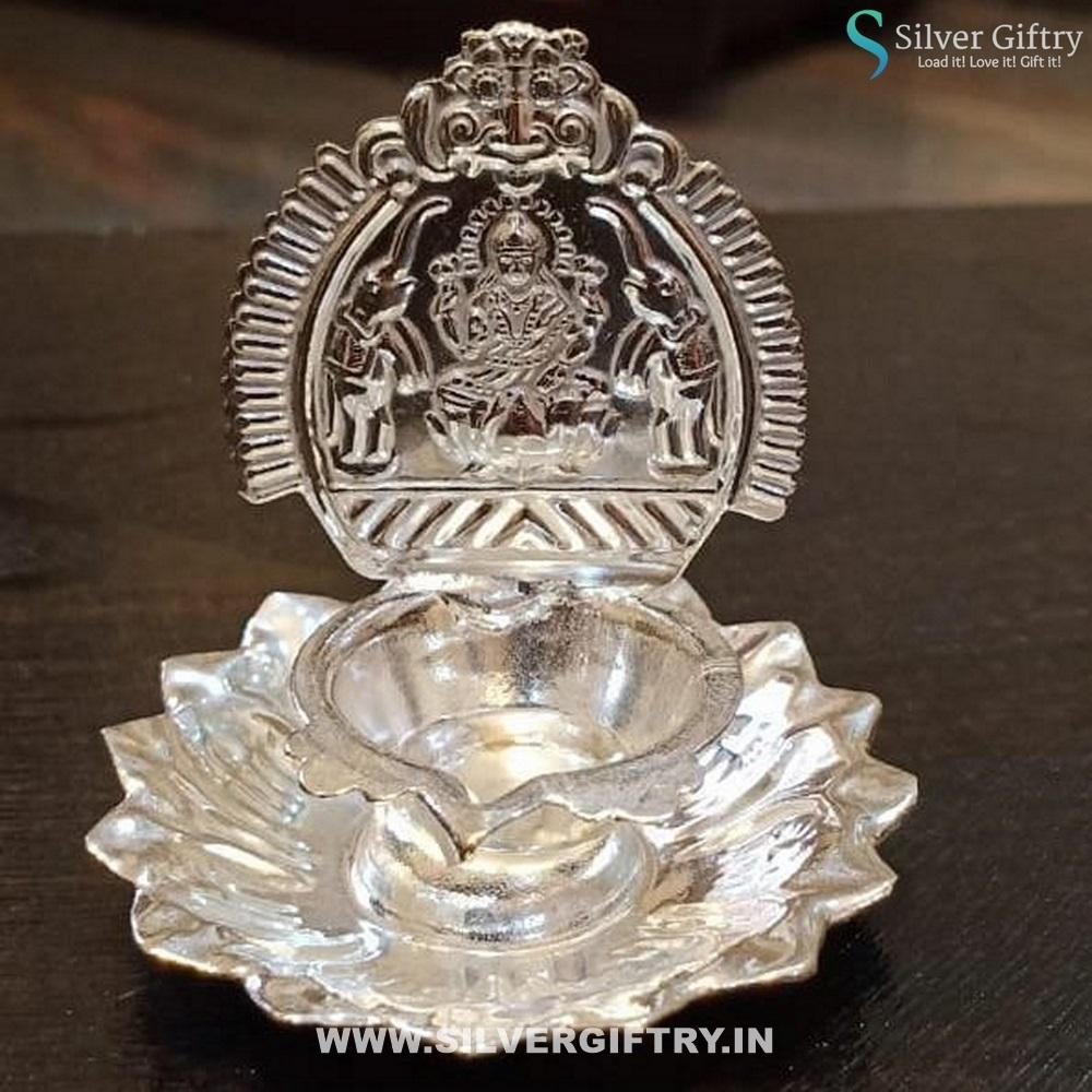 German Silver Kamal Kamakshi Deepa With 3" Plate – Silver Giftry