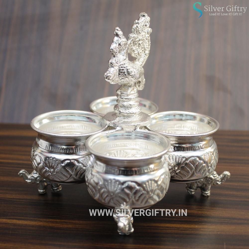 German Silver Peacock Panchwala Elephant Stand – Silver Giftry