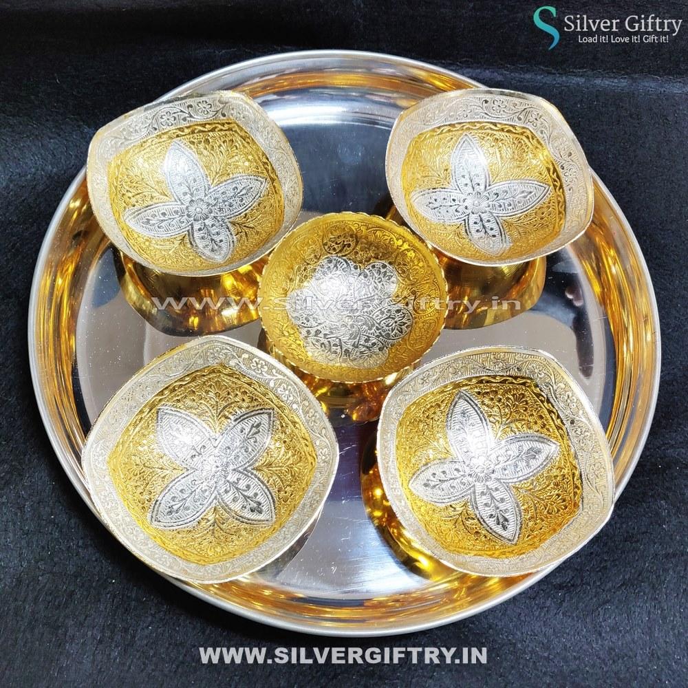 German Silver Plate With German Silver Gold Bowls 5 pcs – Silver Giftry