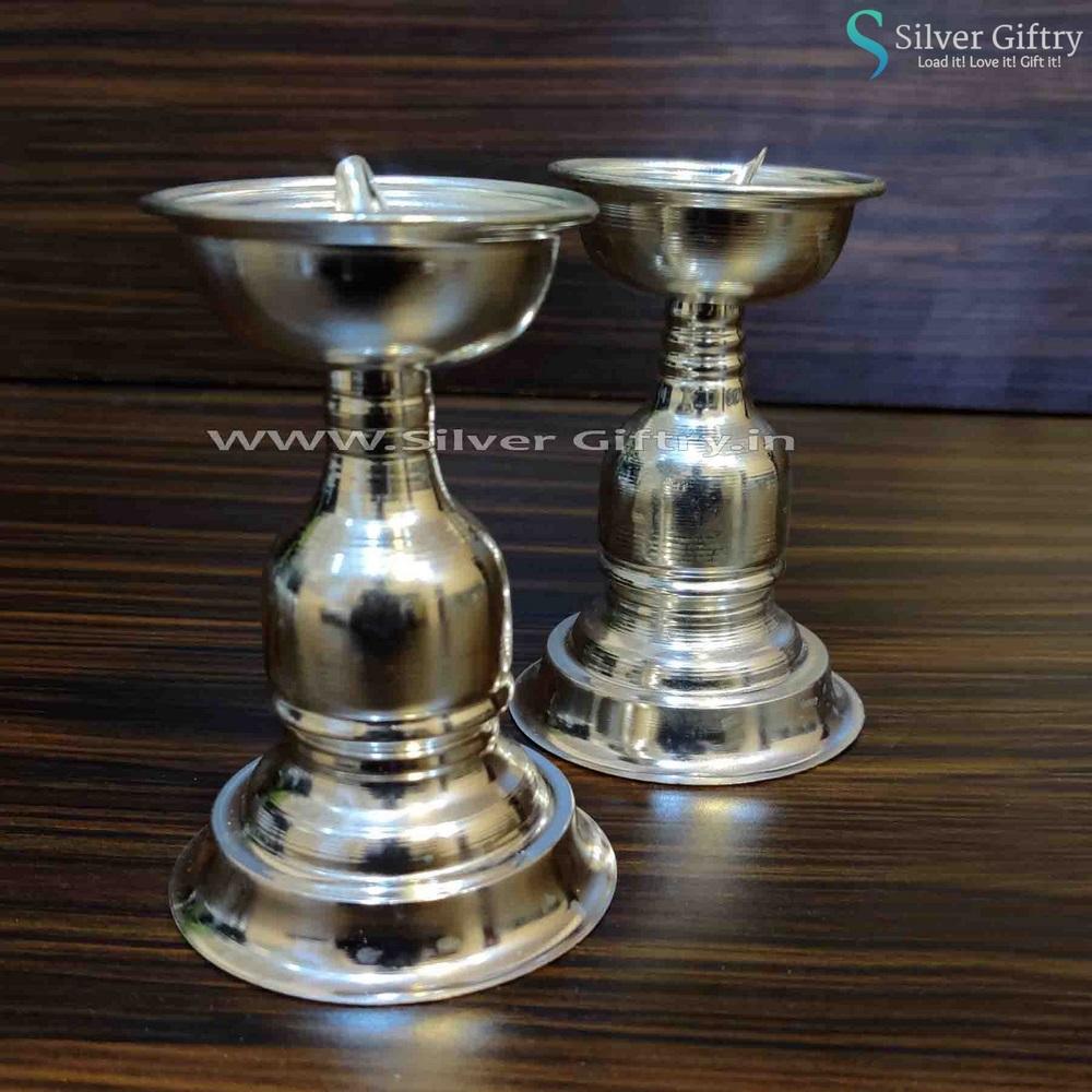German Silver Tube Design Deepam 4" – Silver Giftry