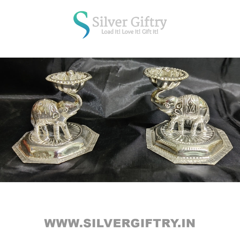 German Silver 3" Elephant Diya Pair | Silver Giftry