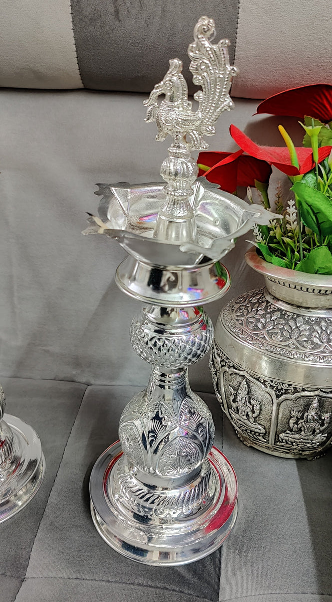 16" German Silver Fancy Deepam [Pair] – Silver Giftry