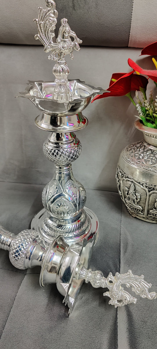 16" German Silver Fancy Deepam [Pair] – Silver Giftry