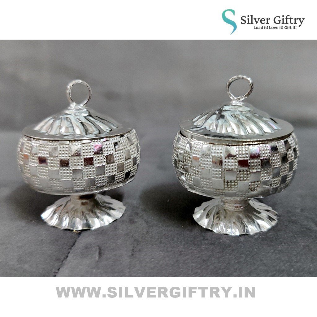 German Silver 3" Kumkum Dabbi Pair – Silver Giftry