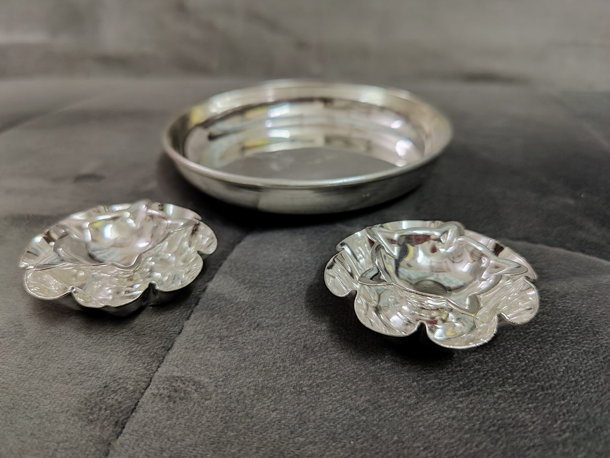 German silver 6" plate with deepam 2pcs – Silver Giftry